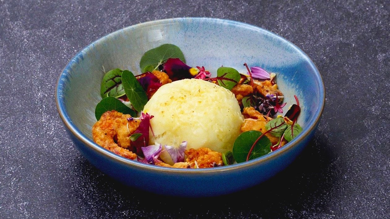 Mashed Potato Dome with Hot Laksa Lava and Salted Egg Prawn - Recipe